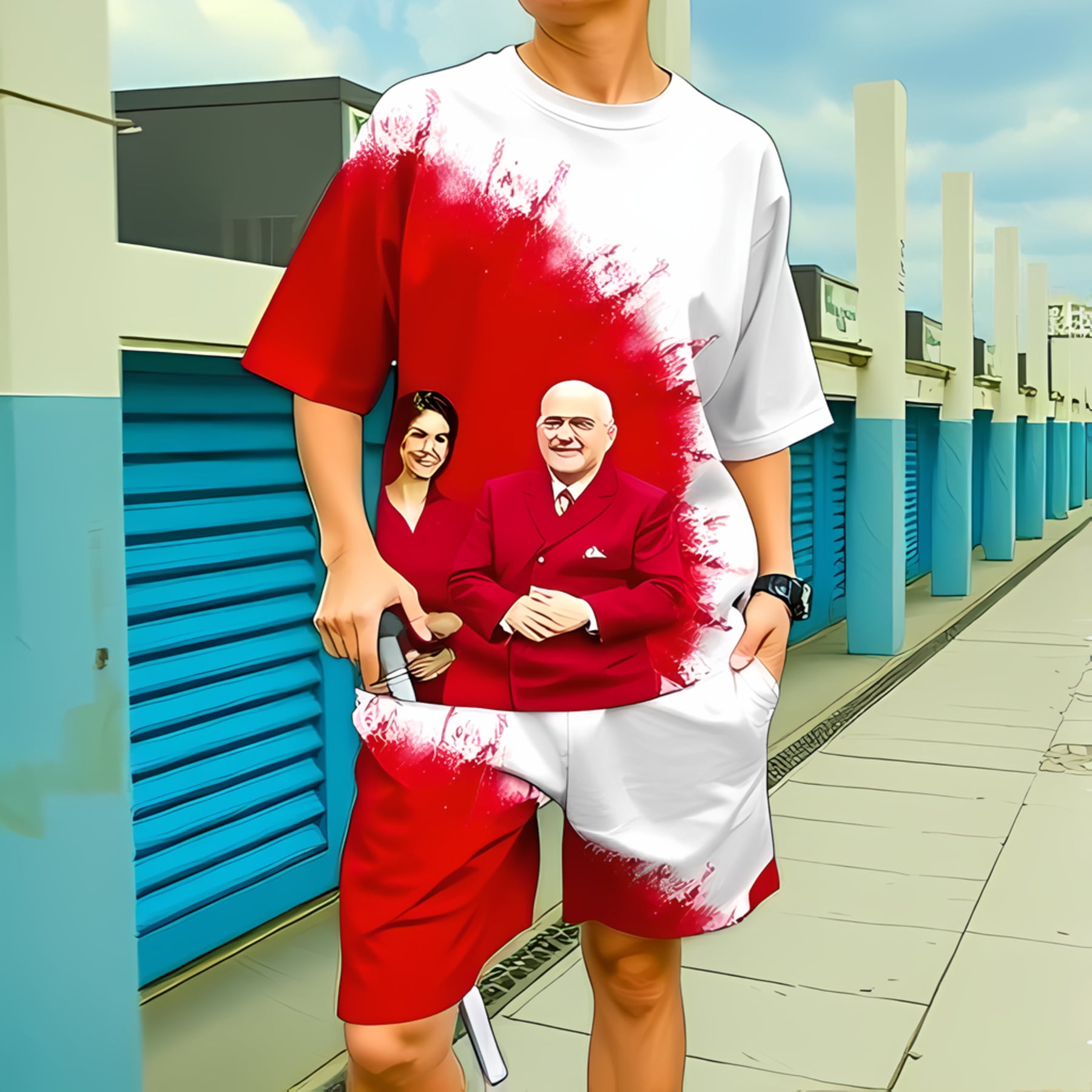 Vibrant Red and White Tracksuit Set - Bold Paint Splatter Design with ...