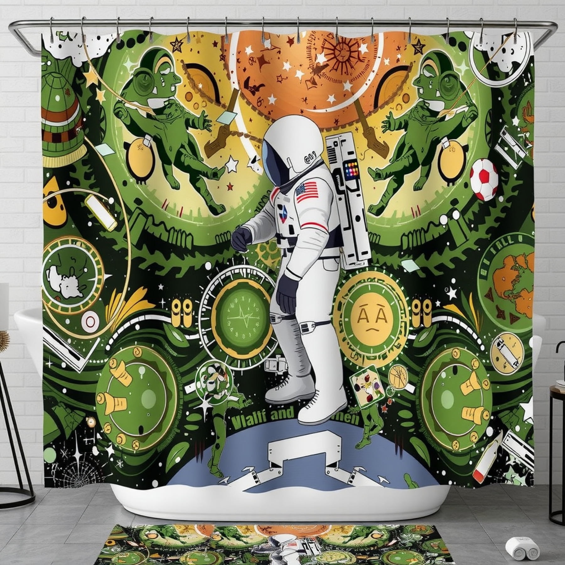 Vibrant Retro-Futuristic Space Exploration Shower Curtain - Astronauts ...