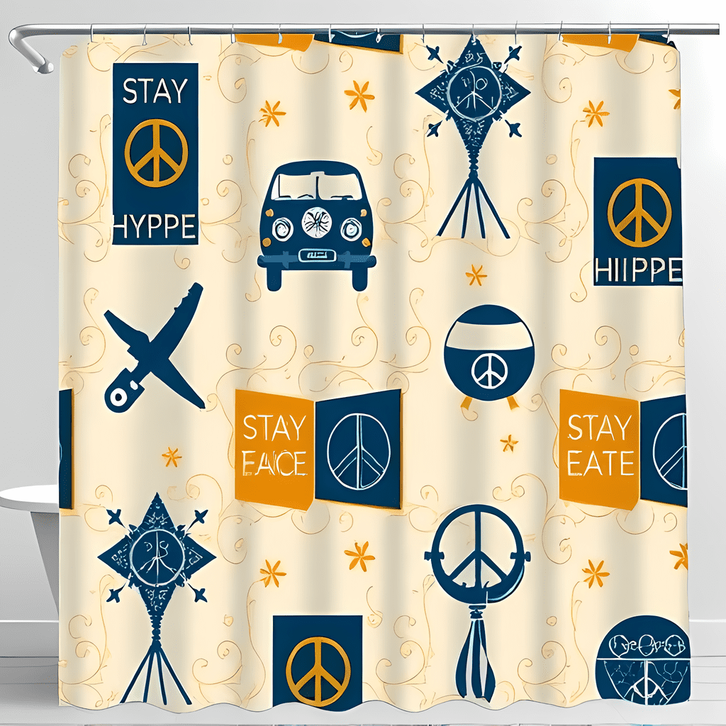 Vibrant Retro Shower Curtain with Peace & Bus Design - Groovy 60s & 70s ...