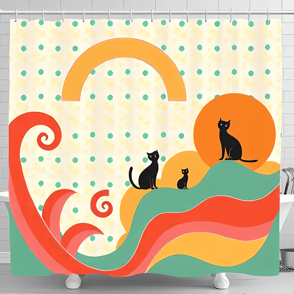 Vibrant Retro Shower Curtain with Playful Waves 1970s Aesthetic ...