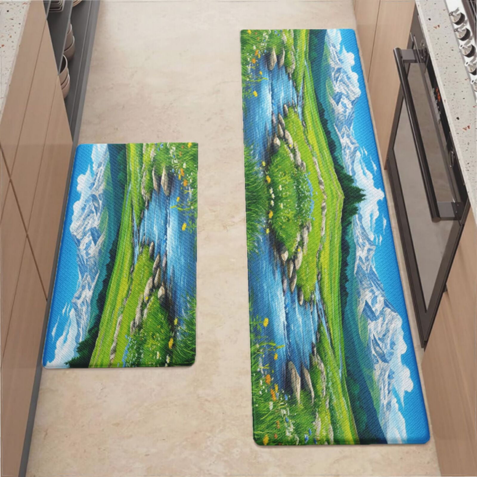 Vibrant Rivers, Oil Painting Flowers, Vast Grasslands Kitchen Mat ...