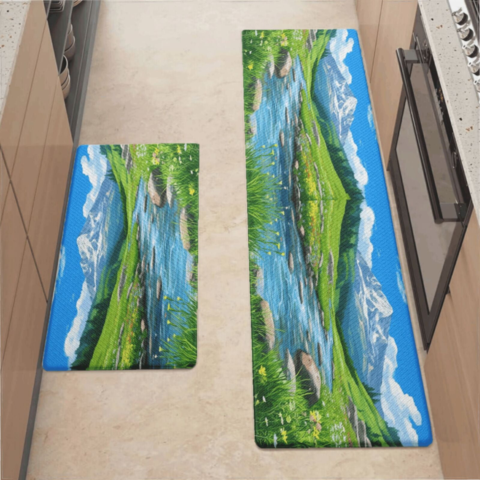 Vibrant Rivers, Oil Painting Flowers, Vast Grasslands Pvc Kitchen Mat ...