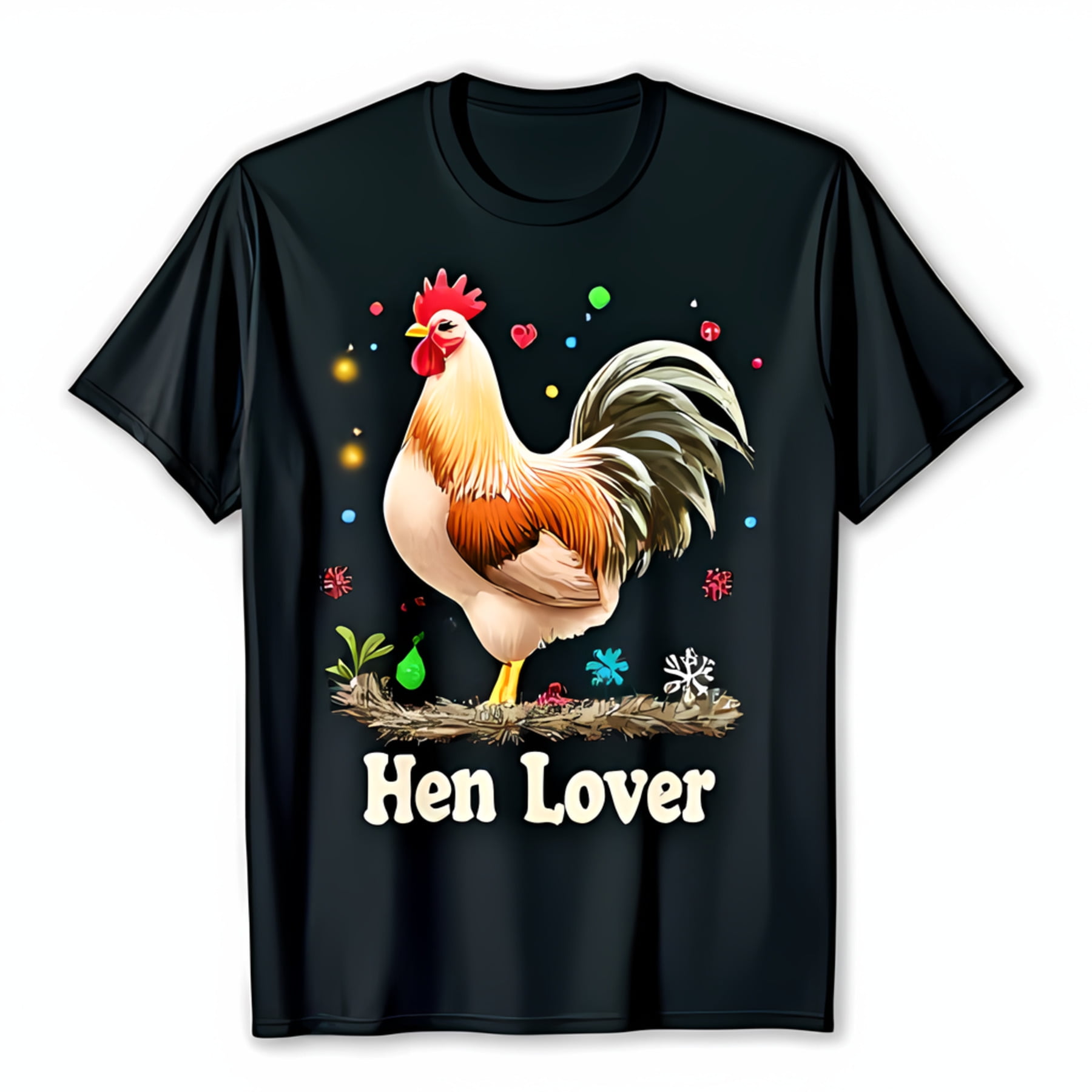 Vibrant Rooster Illustration T-Shirt with Festive Accents Hen Lover ...