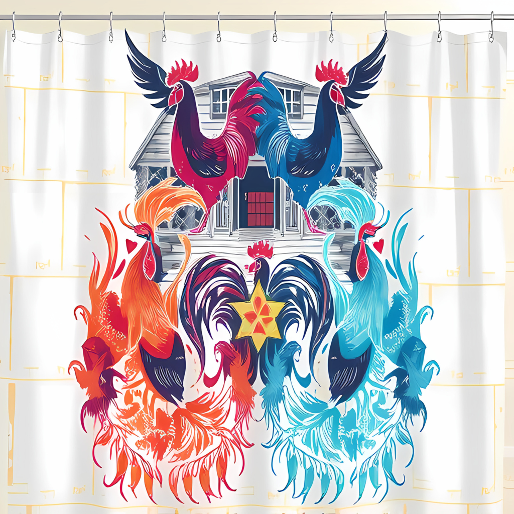 Vibrant Rooster Shower Curtain - Intricate Design with Colorful ...