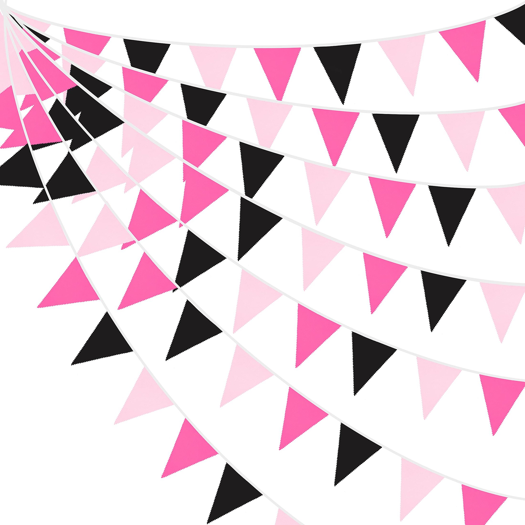 Vibrant Rose Hot Pink Black Pennant Banner - 32Ft Cotton Triangle Flag ...