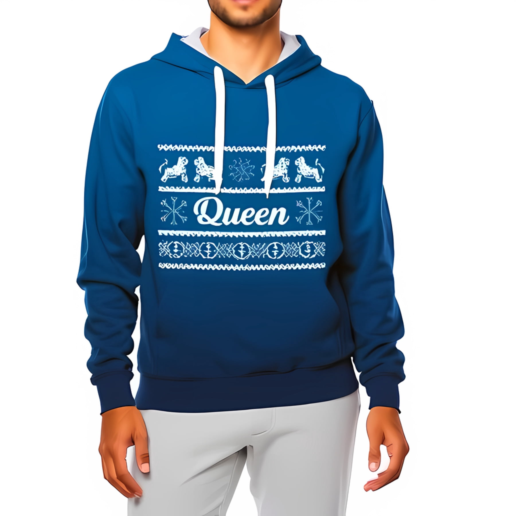 Vibrant Royal Blue 3D Hoodie with Festive White Snowflake Pattern ...