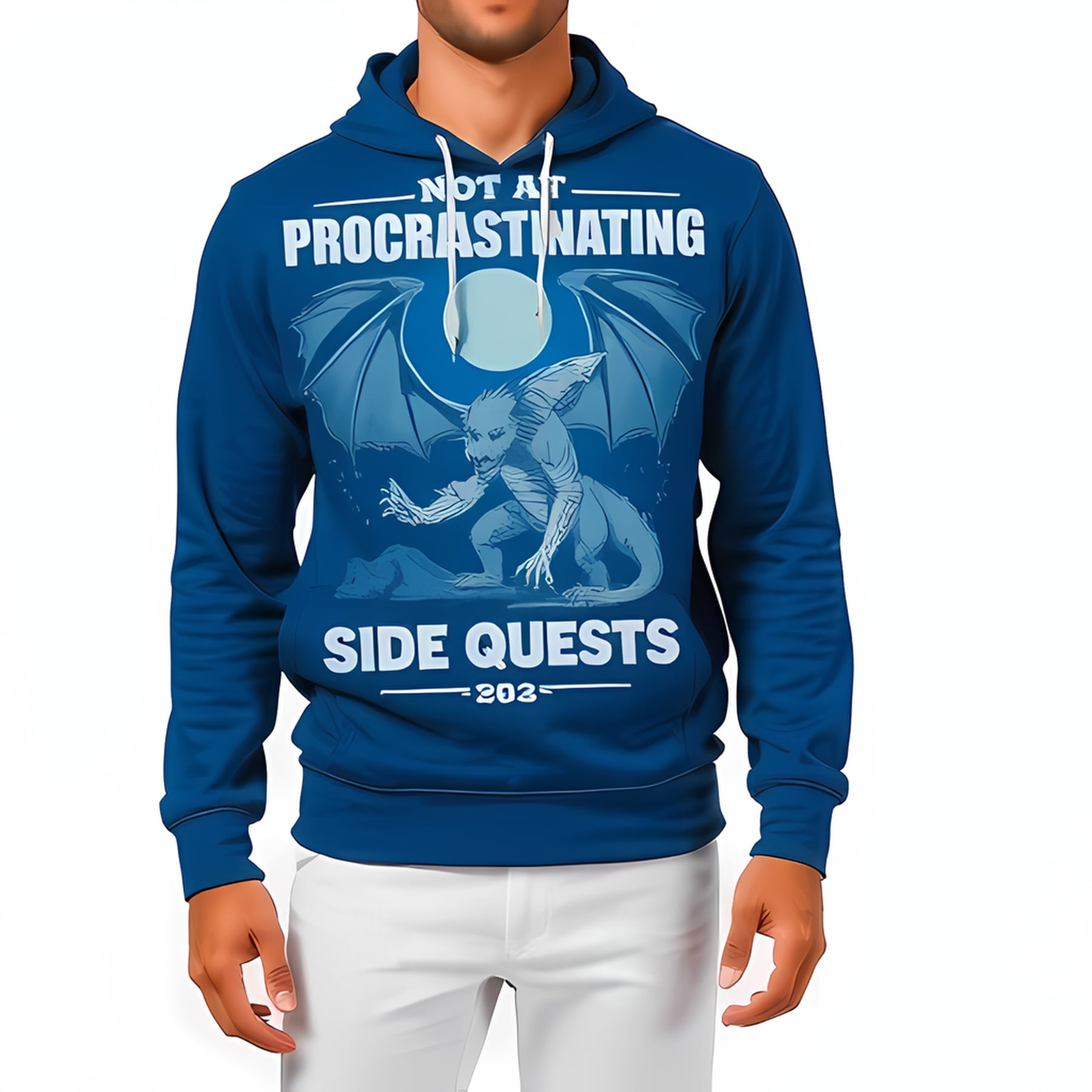 Vibrant Royal Blue 3D Hoodie with Mythical Creature Design & Full Moon ...