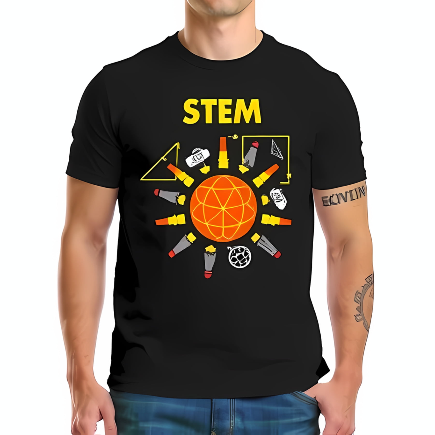 Vibrant STEM Cotton Short Sleeve T-Shirt with Bold Yellow Letters and ...
