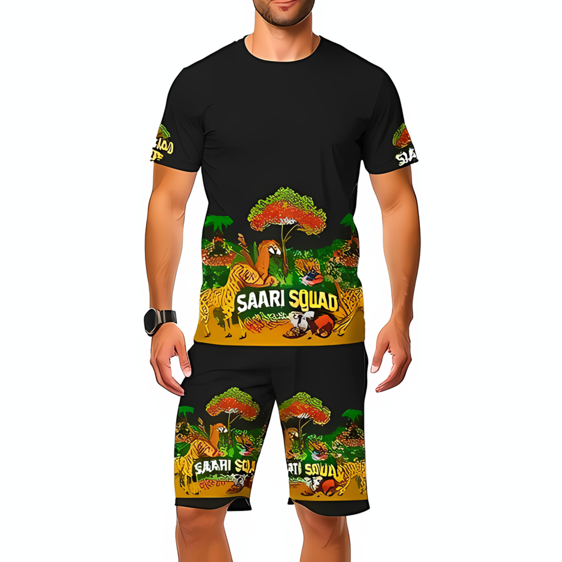 Vibrant Safari Print T-Shirt and Shorts Set - Colorful Cheetahs Zebras ...