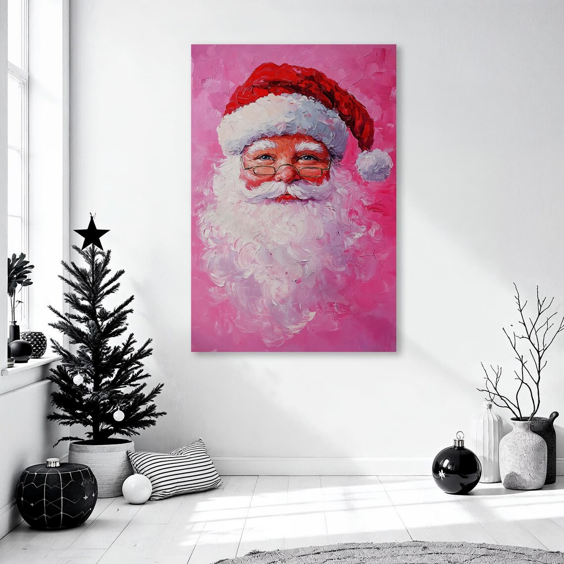 Vibrant Santa Claus Portrait Wall Art Winter Red Hat Poster Father ...