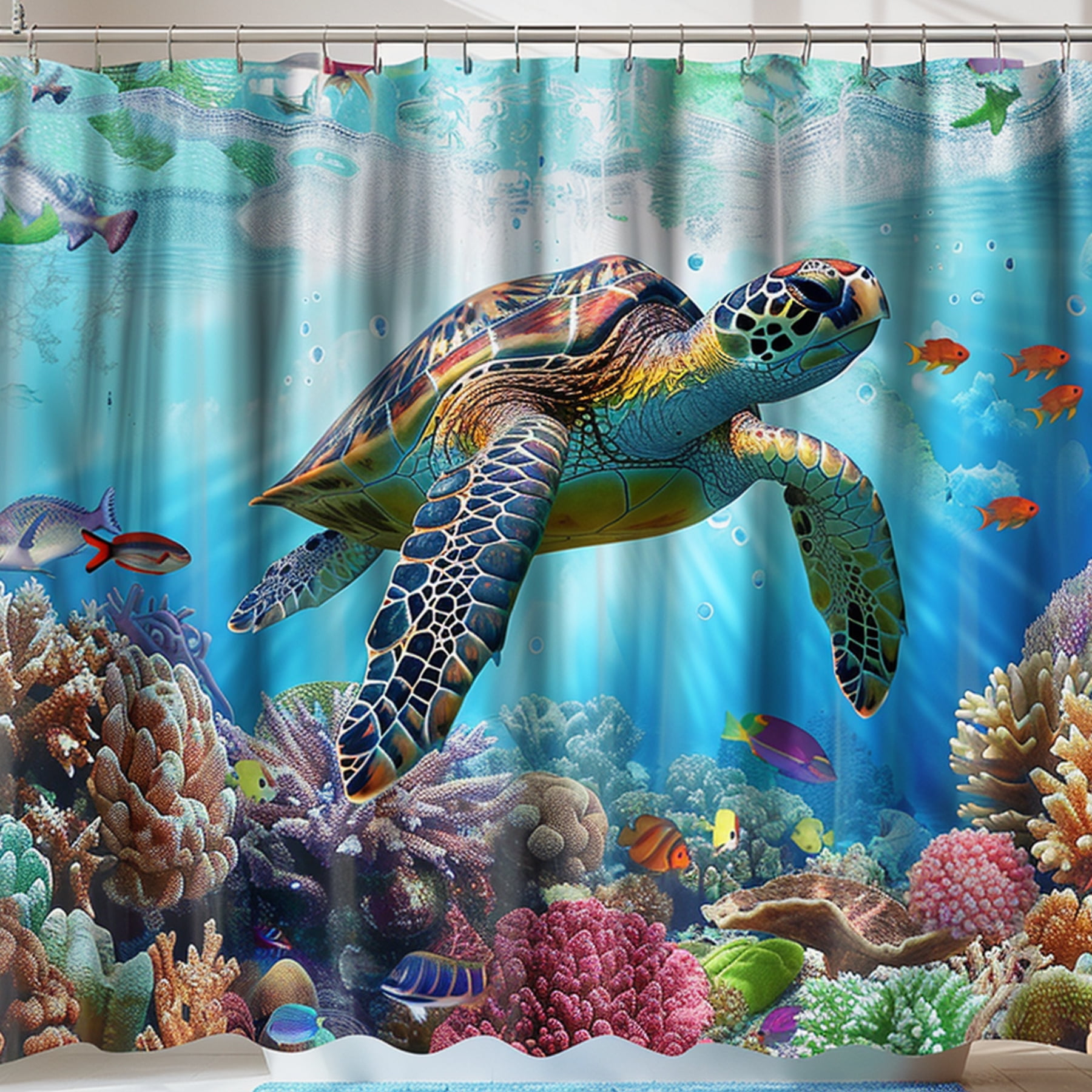 Vibrant Sea Turtle Ocean Shower Curtain Hyper Realistic Underwater ...