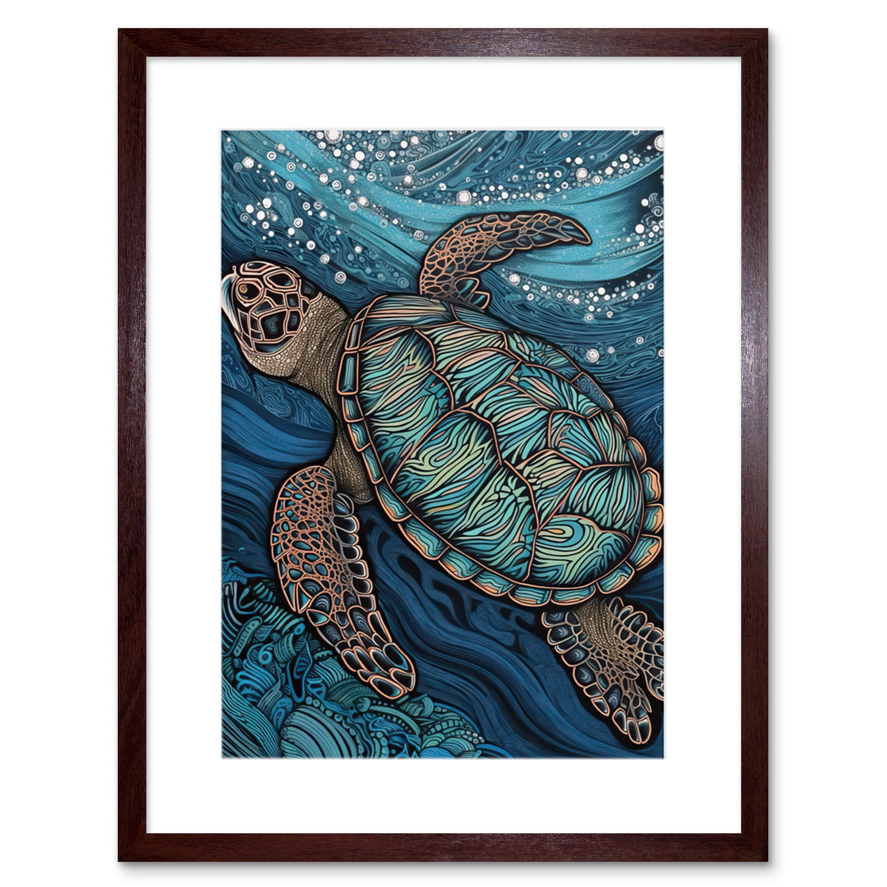 Vibrant Sea Turtle Swimming Under the Surface Artwork Framed Wall Art ...