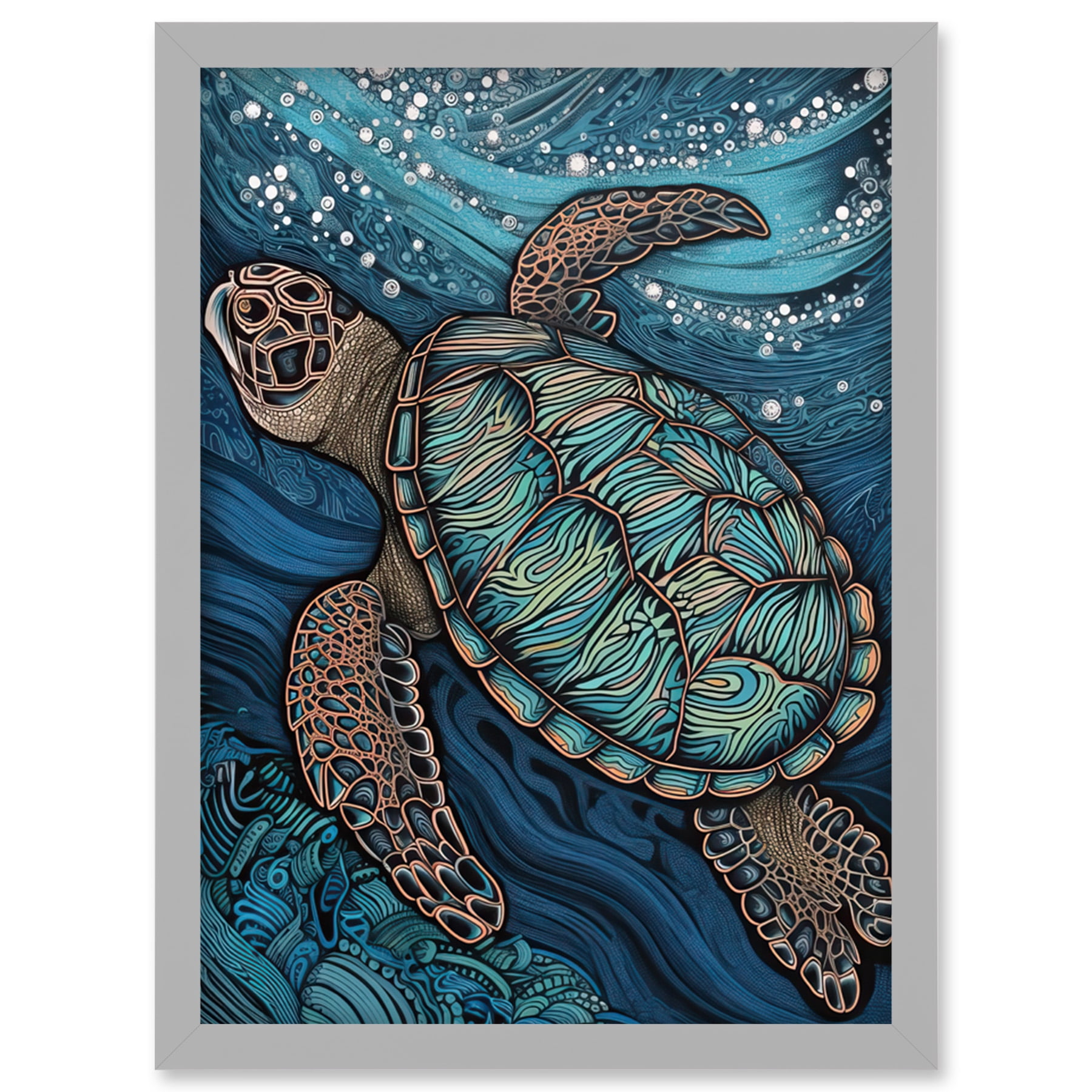 Vibrant Sea Turtle Swimming Under the Surface Artwork Framed Wall Art ...
