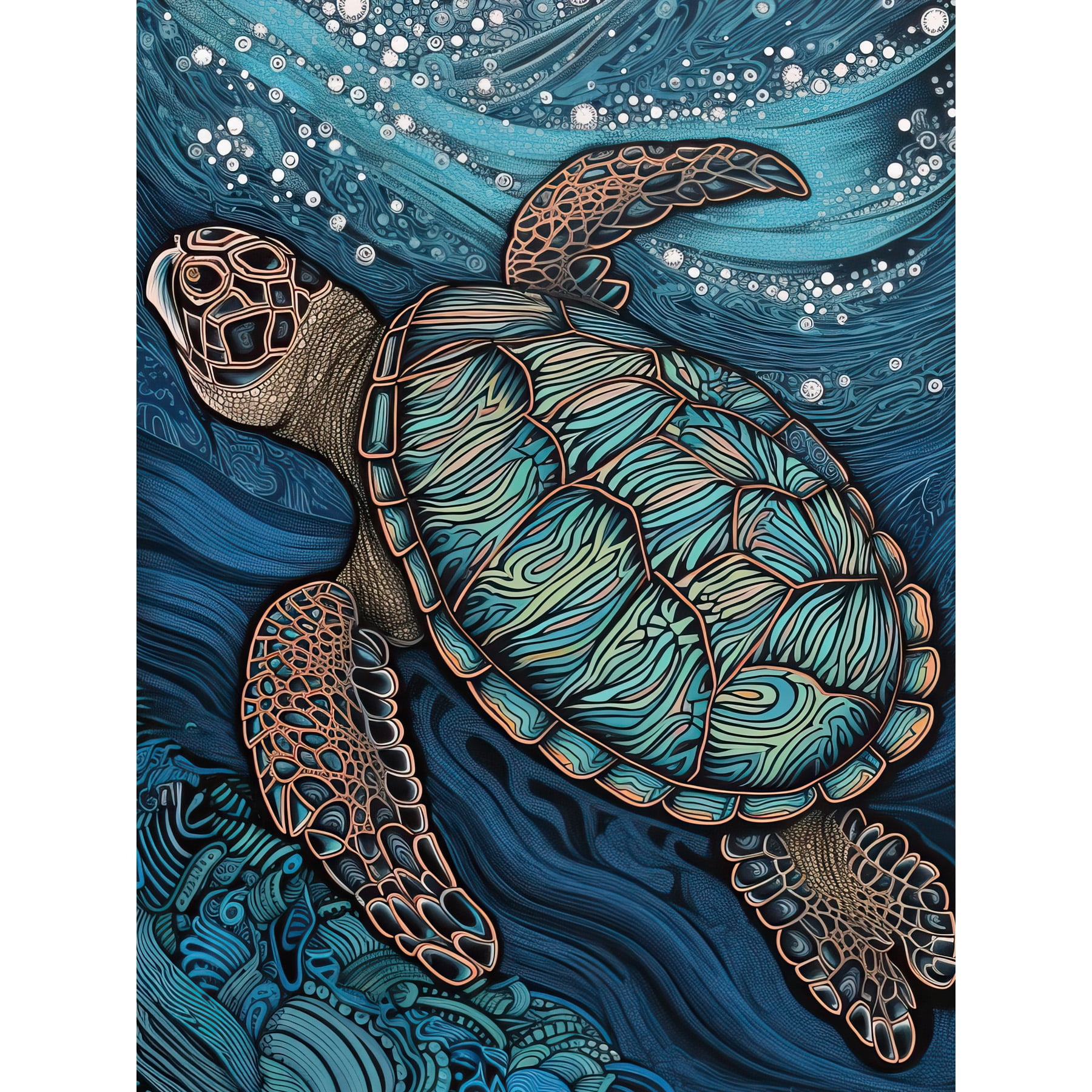 Vibrant Sea Turtle Swimming Under the Surface Extra Large XL Wall Art ...