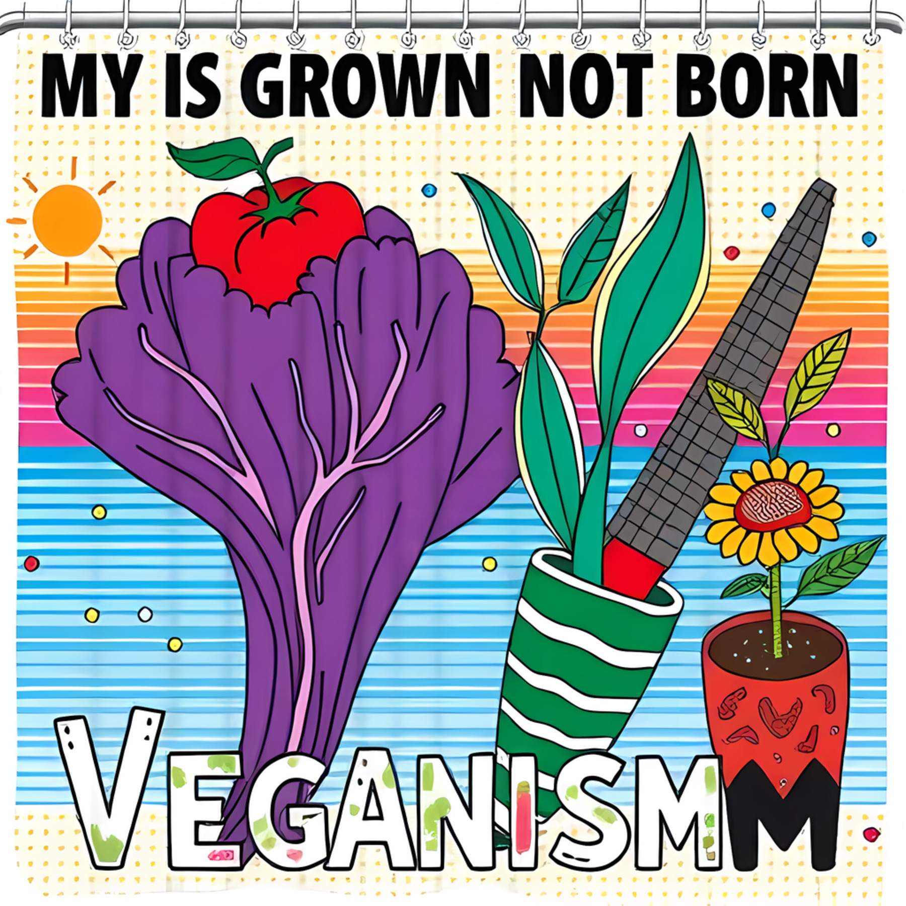 Vibrant Shower Curtain with Bold 'MY IS GROWN NOT BORN' Statement ...