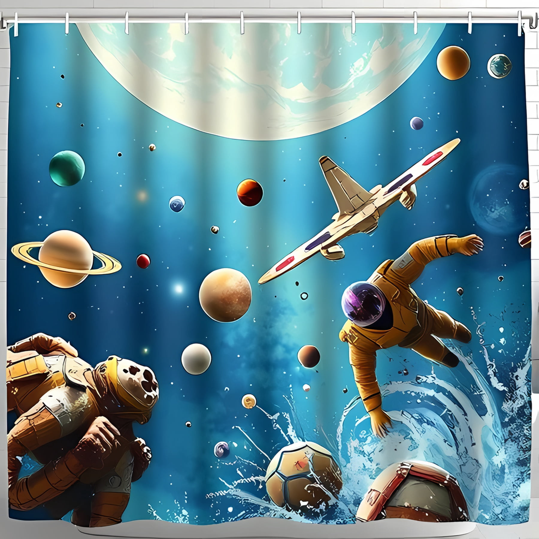 Vibrant Shower Curtain with Planets & Astronauts - Fun Space ...