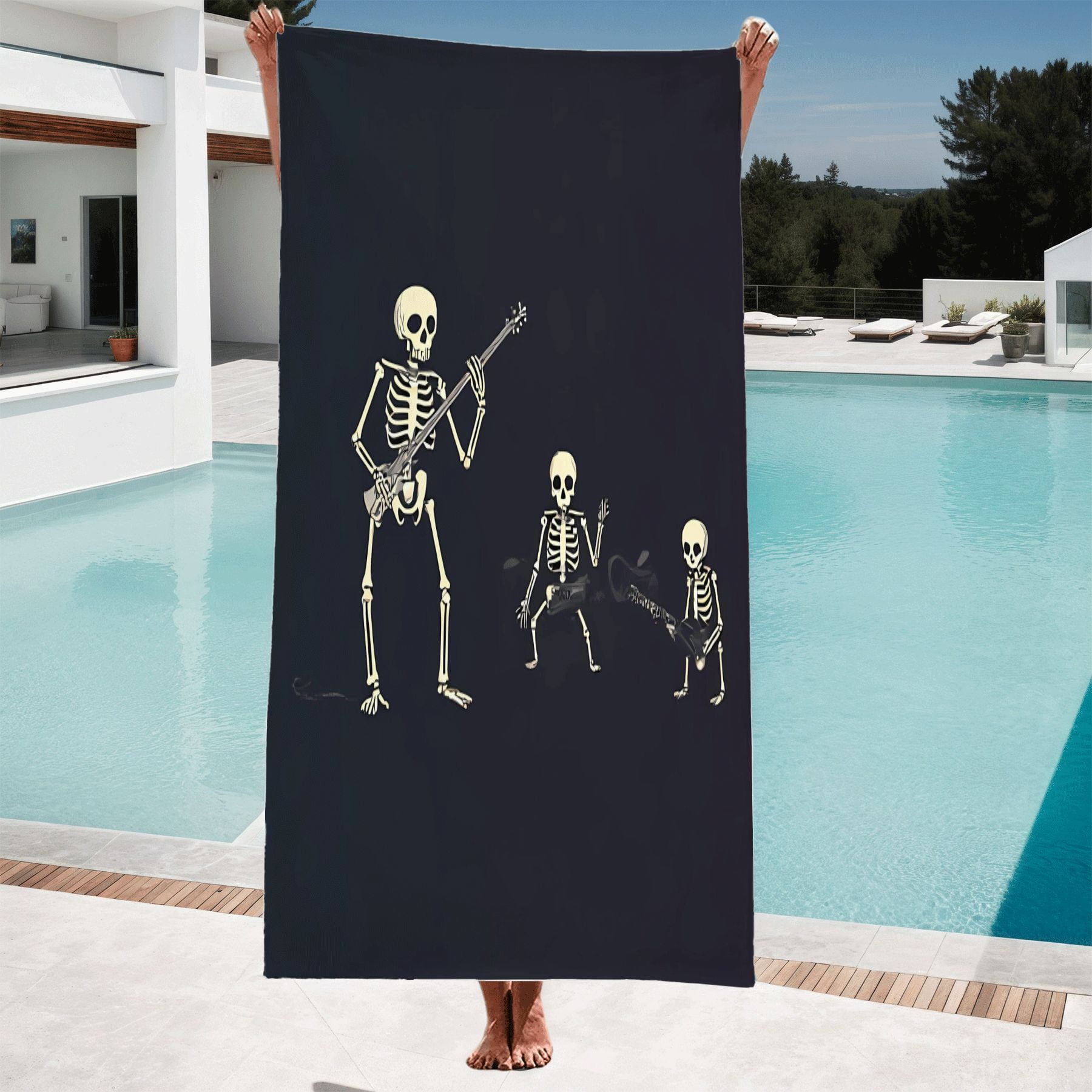 Vibrant Skeleton Band Beach Towel - Fun Musical Instrument Design for ...