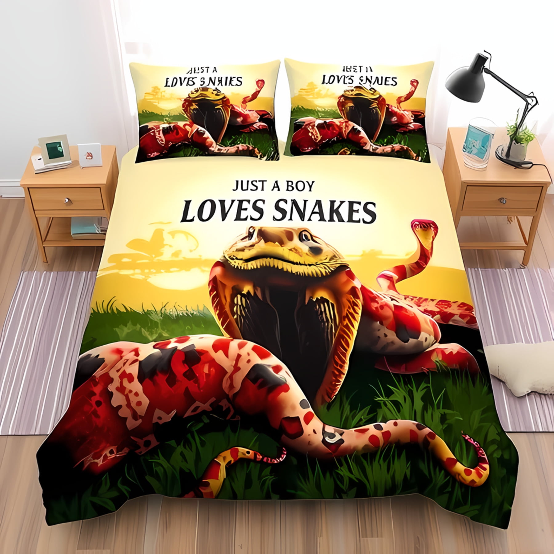 Vibrant Snake Duvet Cover Set - 3-Piece Bedding with Snake Illustration ...