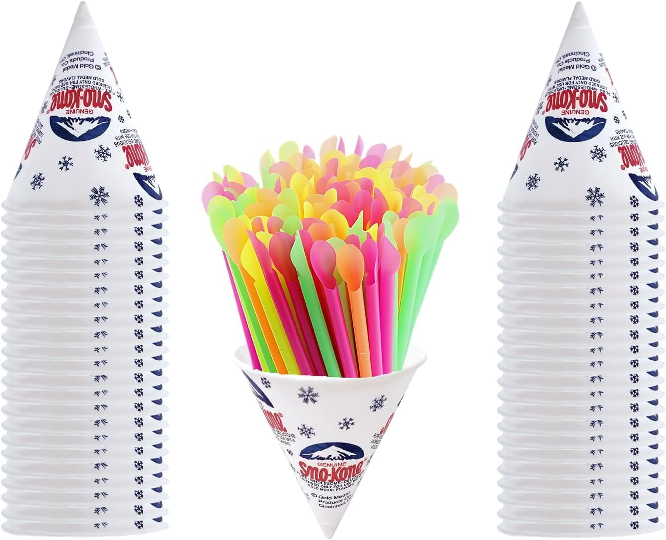 Vibrant Snow Cone Party Pack - 100 Count 6oz Cups & 100 Assorted 8 ...
