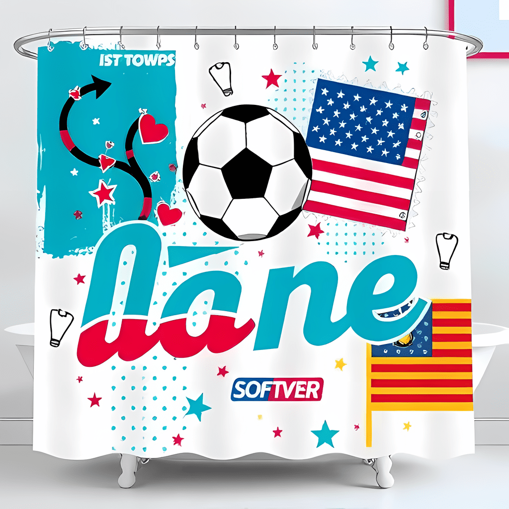 Vibrant Soccer Ball Shower Curtain with 'Lane' Design USA & Malaysia ...