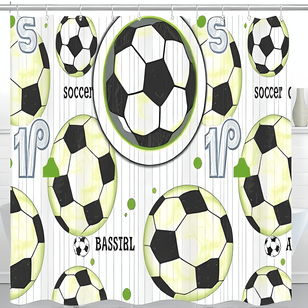 Vibrant Soccer Balls Shower Curtain - Playful Design with Vintage Style ...