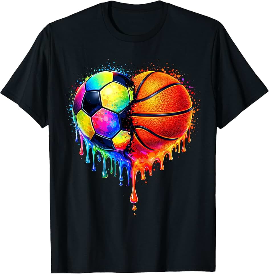 Vibrant Soccer Basketball Heart Dripping Graphic for Men Short Sleeve T ...
