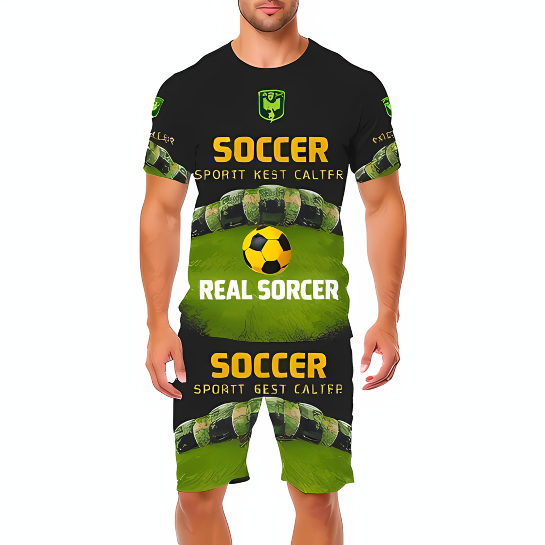 Vibrant Soccer - Themed T-Shirt and Shorts Set with Green Field Print ...