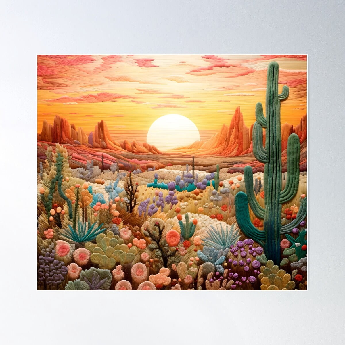 Vibrant Southwestern Cactus Embroidered Desert Flowering 3D Embroidery ...