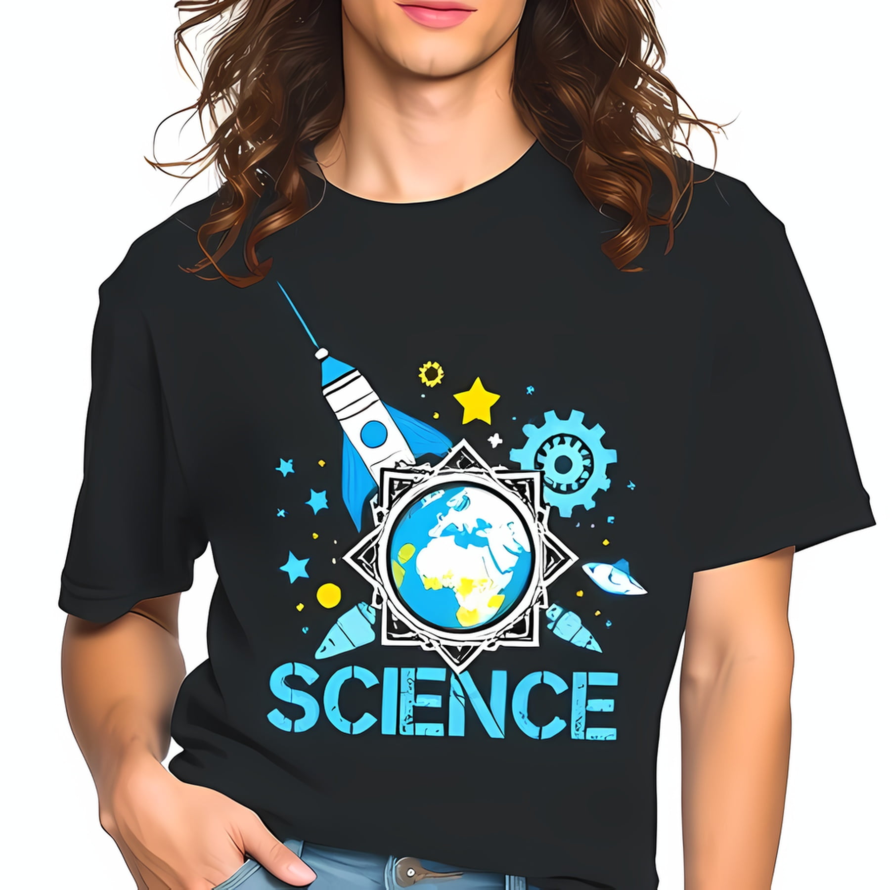 Vibrant & Space Exploration T-Shirt for - Rocket Ship Earth & Stars Design - Fun STEM Tee ...