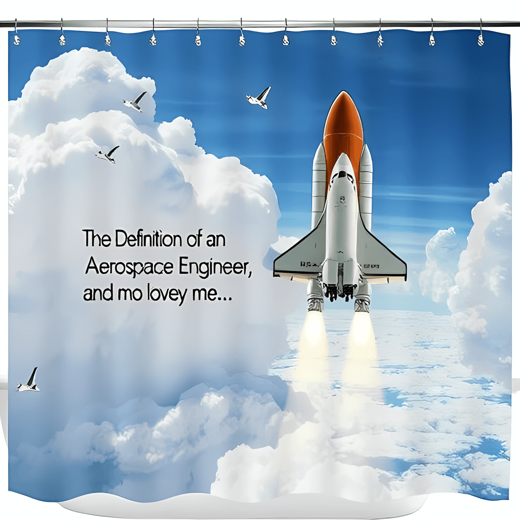 Vibrant Space Shuttle Shower Curtain - Whimsical Clouds & Birds Perfect ...
