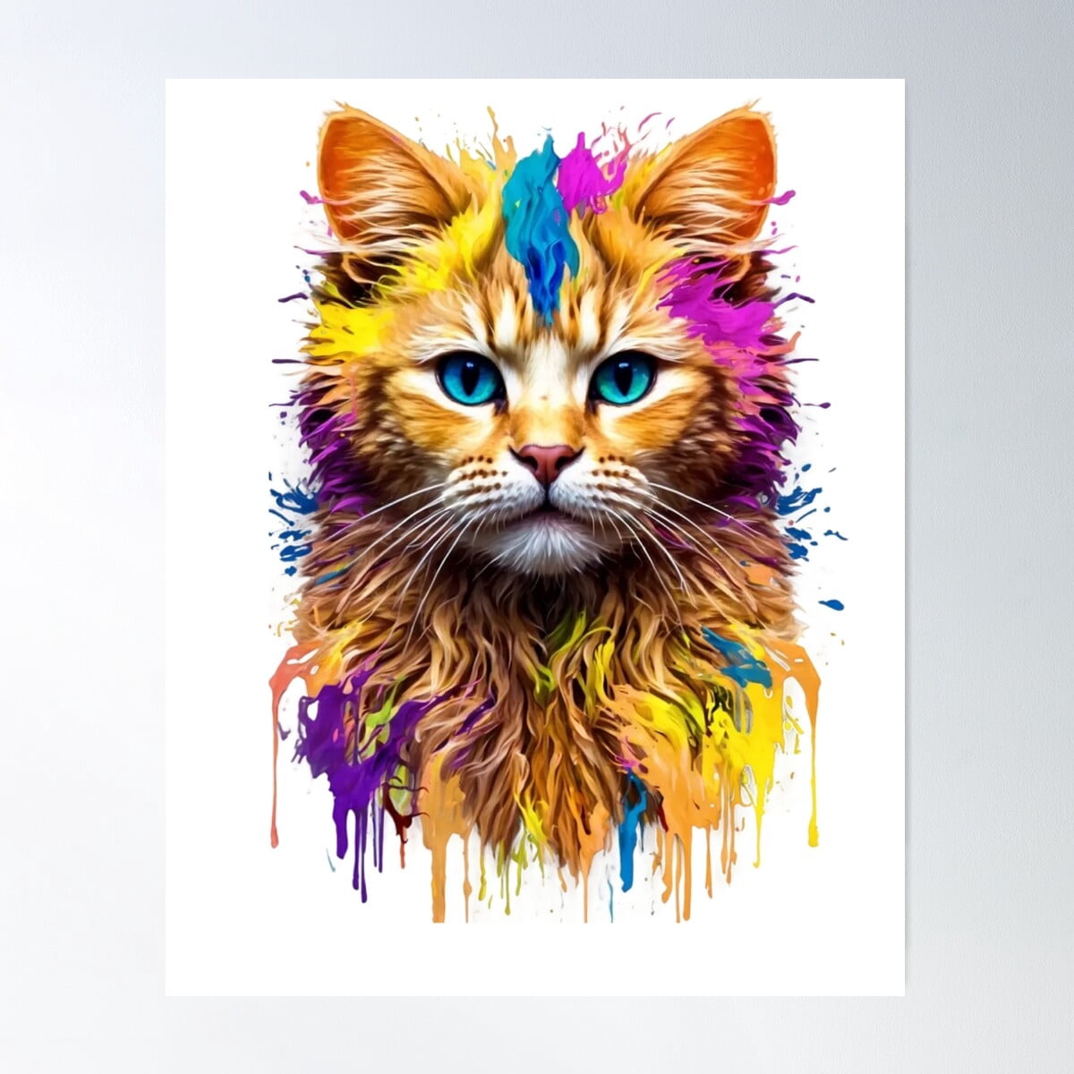 Vibrant Splatter Cat Poster Wall Art, Modern Wall Decor For Living Room ...