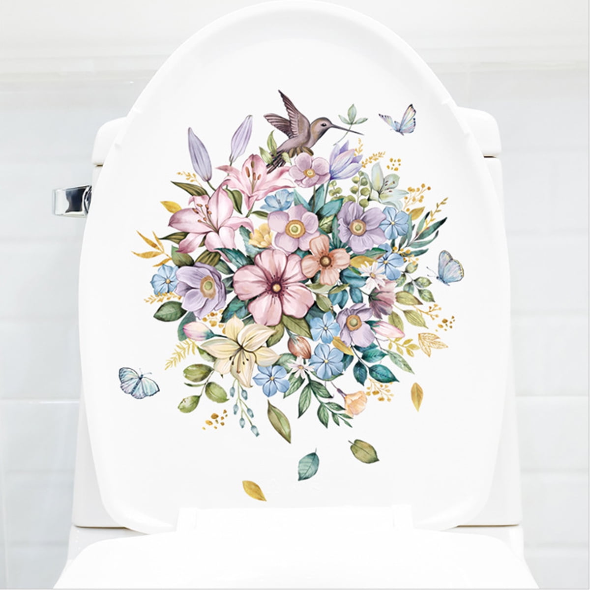 Vibrant Spring Garden-themed Toilet Lid Wall Decorations Plant Leaves ...