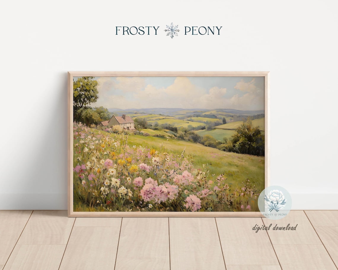 Vibrant Spring Wildflower Meadow Art Print, Countryside Cottage ...