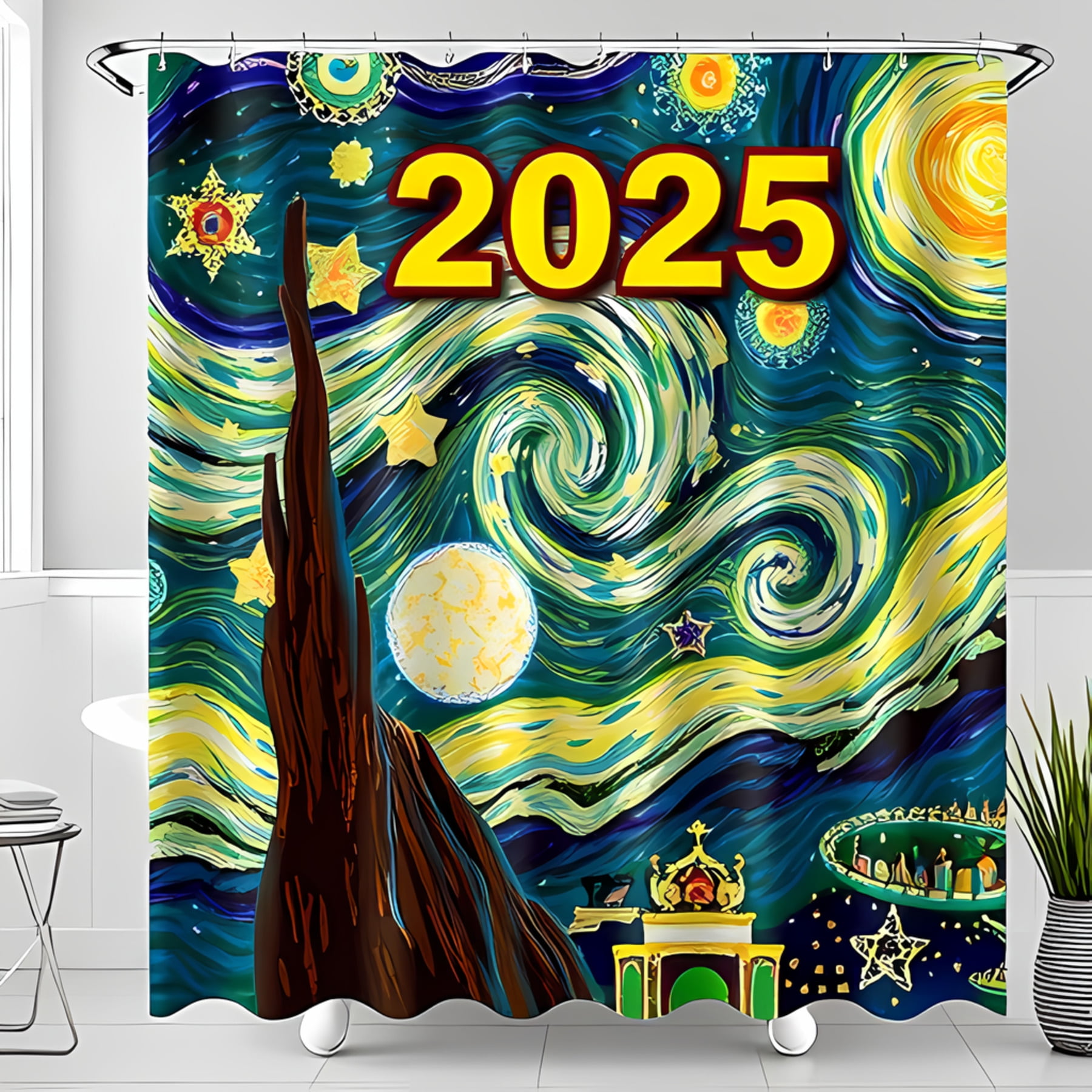 Vibrant Starry Night Shower Curtain with Bold Colors & Modern 2025 ...