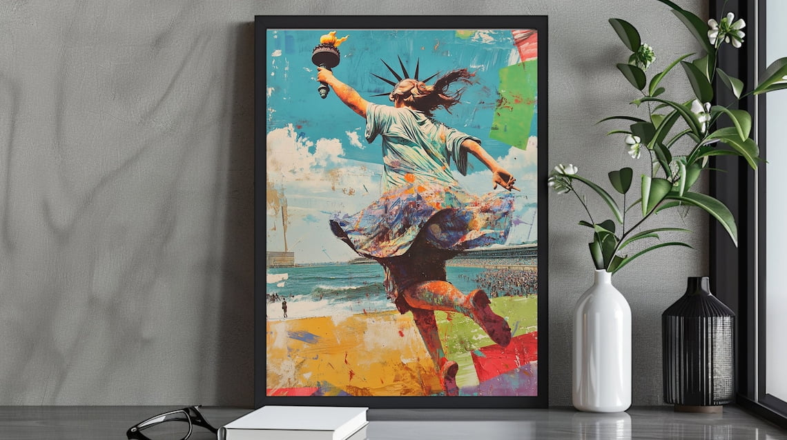 Vibrant Statue Of Liberty Art Print, Dynamic Abstract With Bold Colors ...