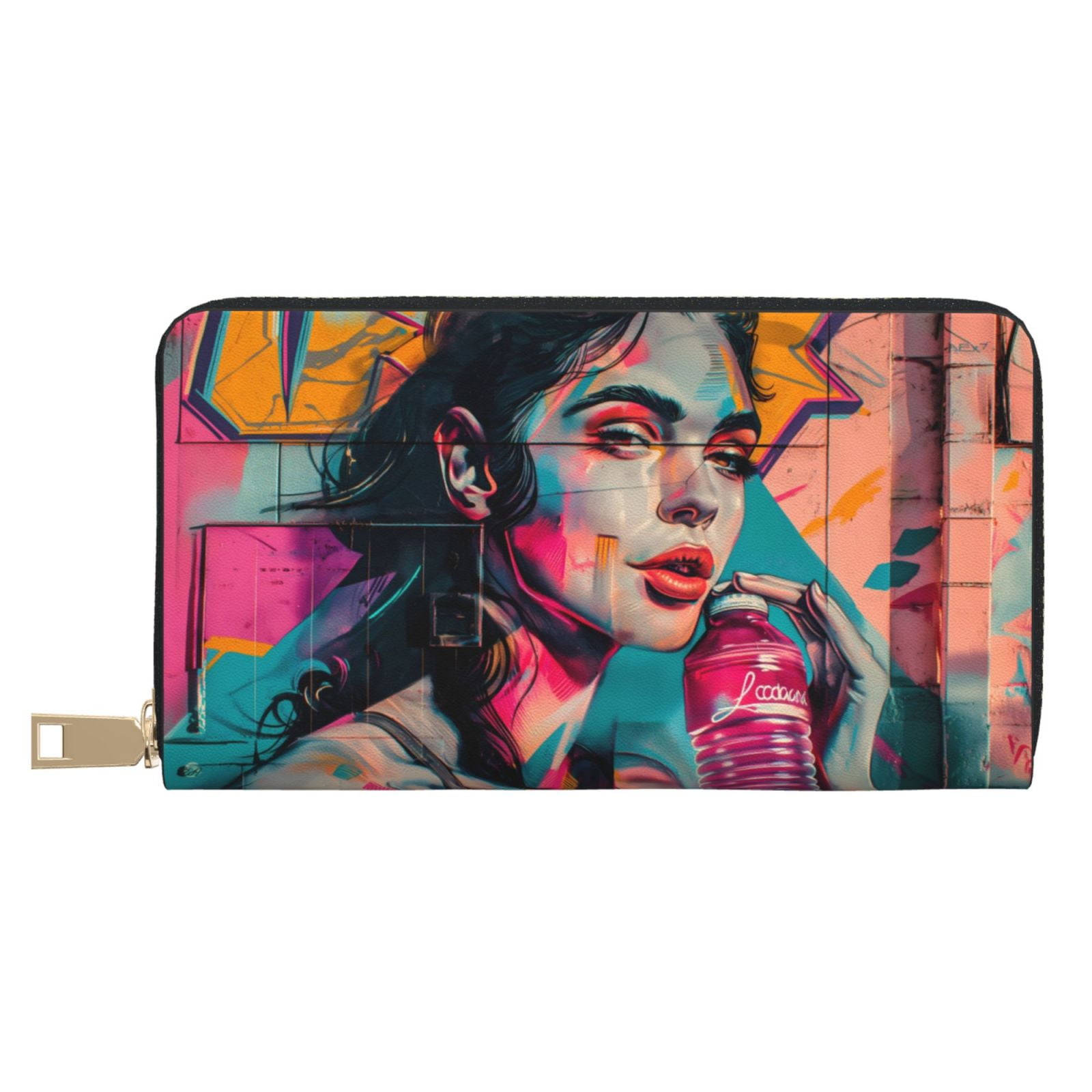 Vibrant Street Art Portrait Wallet Women, Leather Bifold Multi Card ...