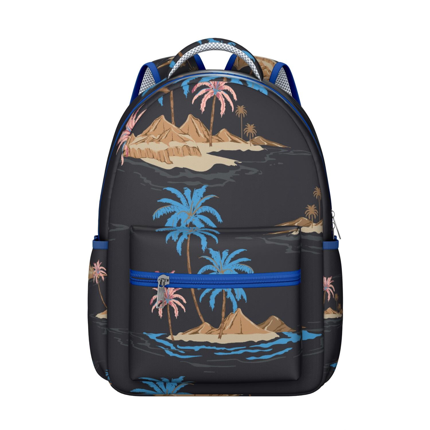 Vibrant Students Backpack Hawaiian Print, Exotic Floral, Jungle Leaves ...
