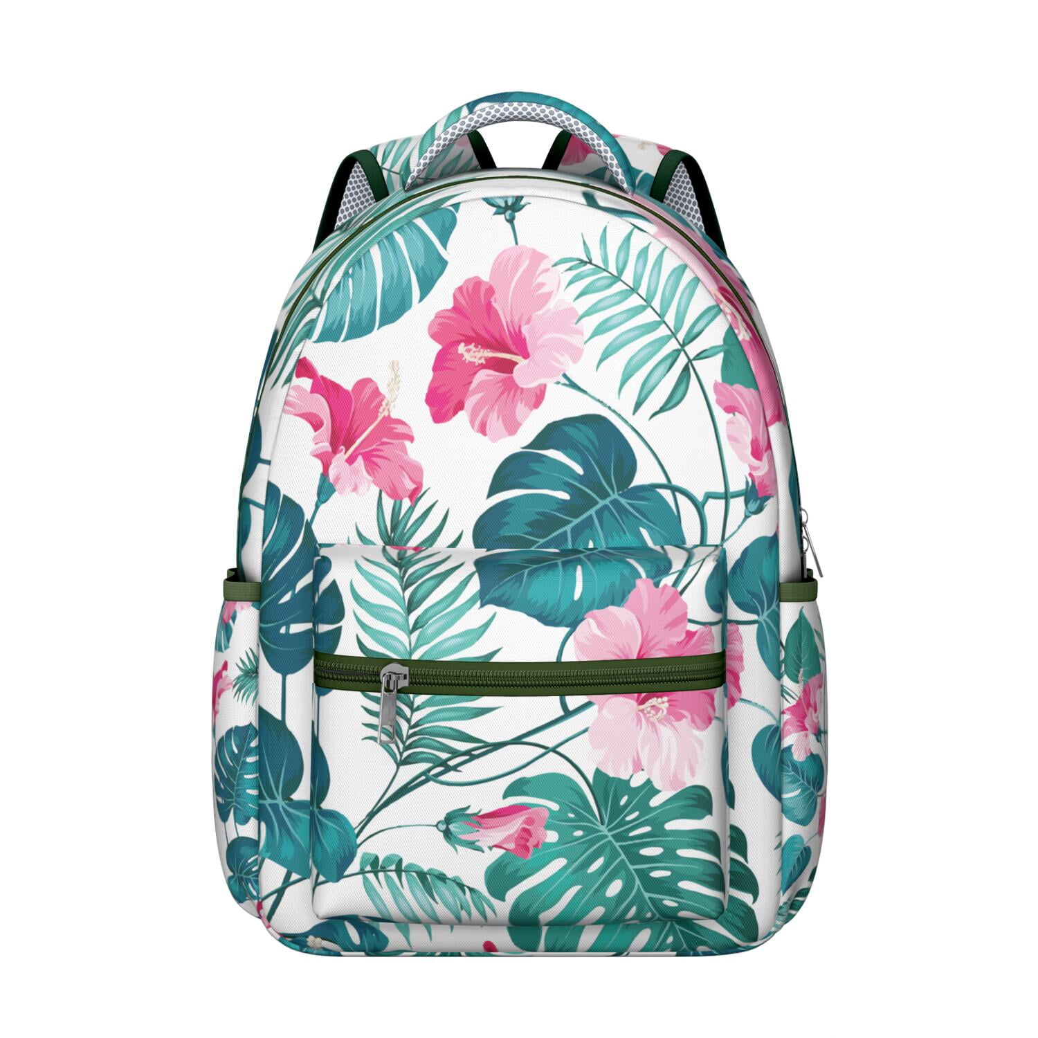Vibrant Students Backpack Hawaiian Print, Exotic Floral, Jungle Leaves ...