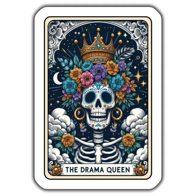 Vibrant Sugar Skull Sticker, Flower Crown Dramatic Queen, Gothic Art ...