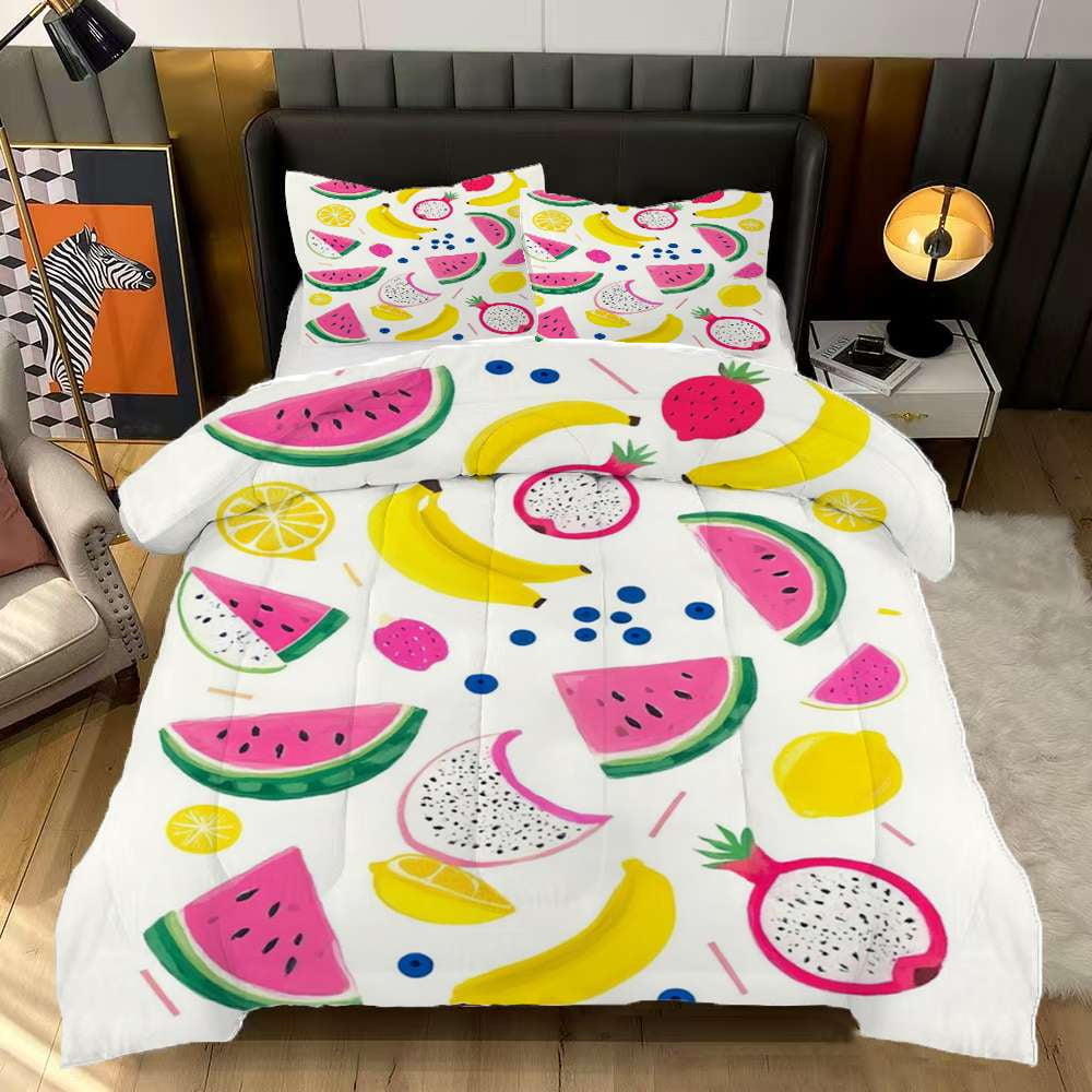 Vibrant Summer Fruit Pattern Design Comforter Set Full Size Bedding Set ...