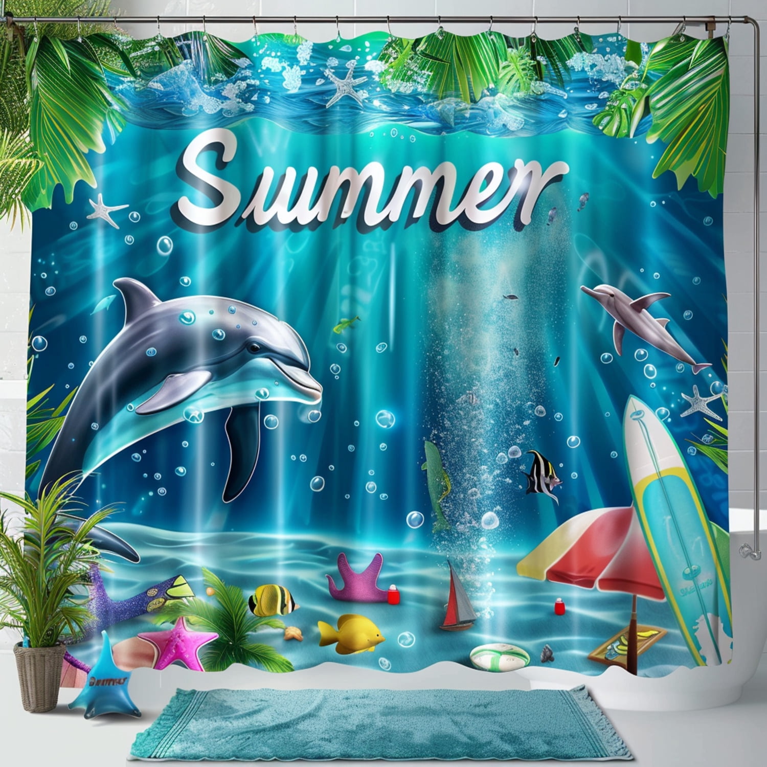 Vibrant Summer Paradise Bathroom Decor Dolphin Delight with Coral Reefs ...