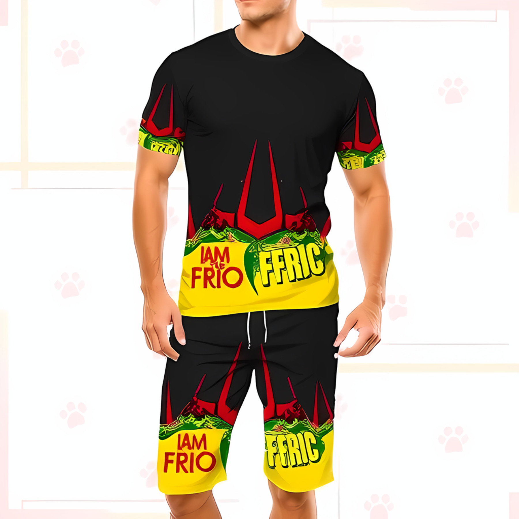 Vibrant Summer T-Shirt and Shorts Set for Men - Bold Rastafarian ...