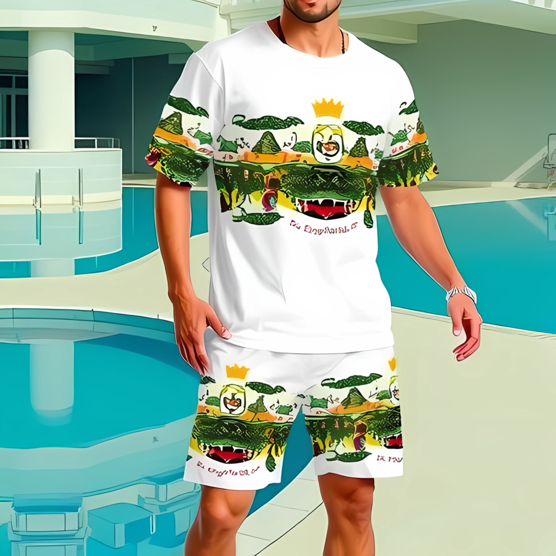 Vibrant Summer T-Shirt and Shorts Set with Whimsical Design Tropical ...