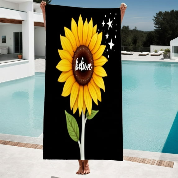 Vibrant Sunflower Beach Towel - Bright Yellow Petals & Brown Center ...