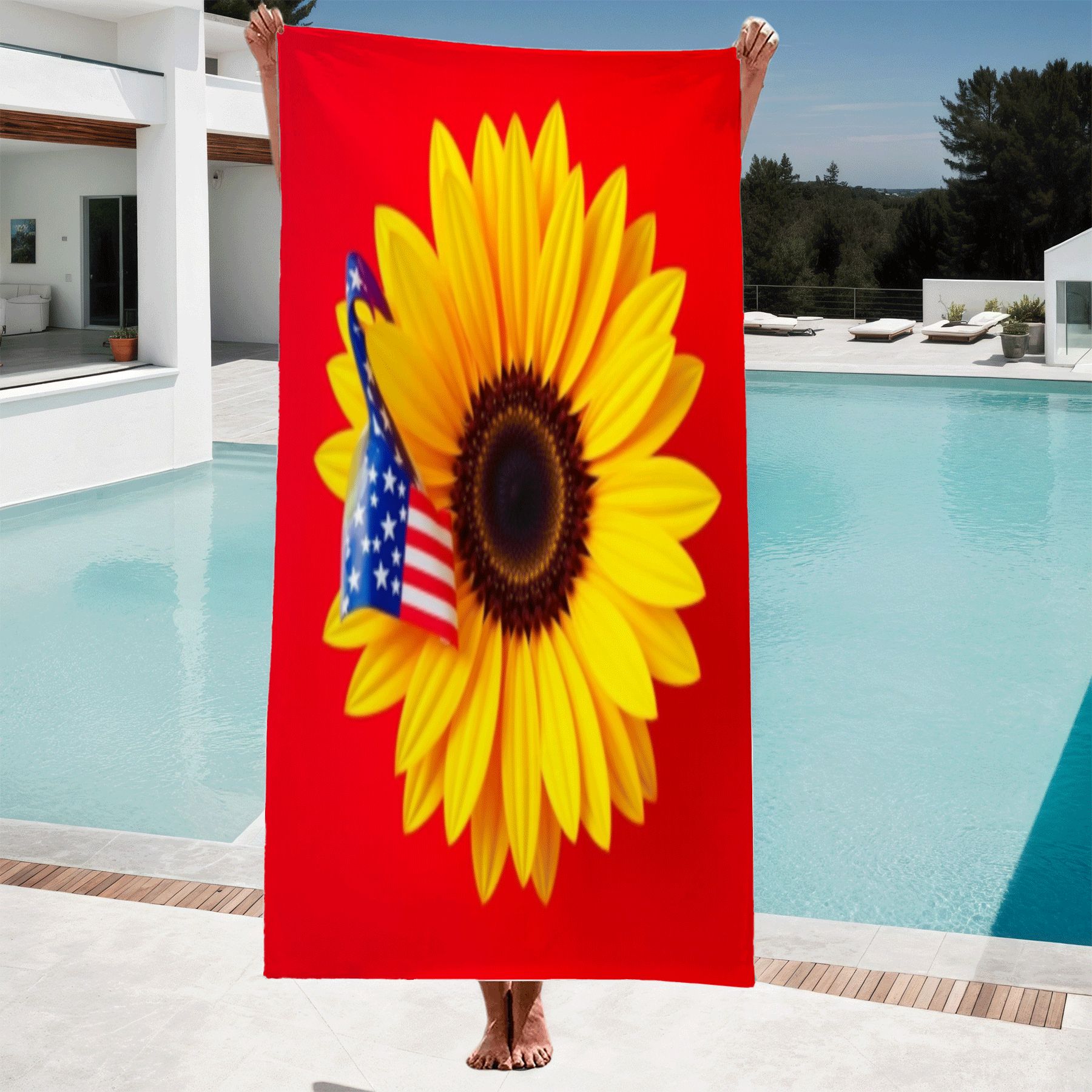 Vibrant Sunflower Beach Towel - Bright Yellow Petals & Dark Center ...