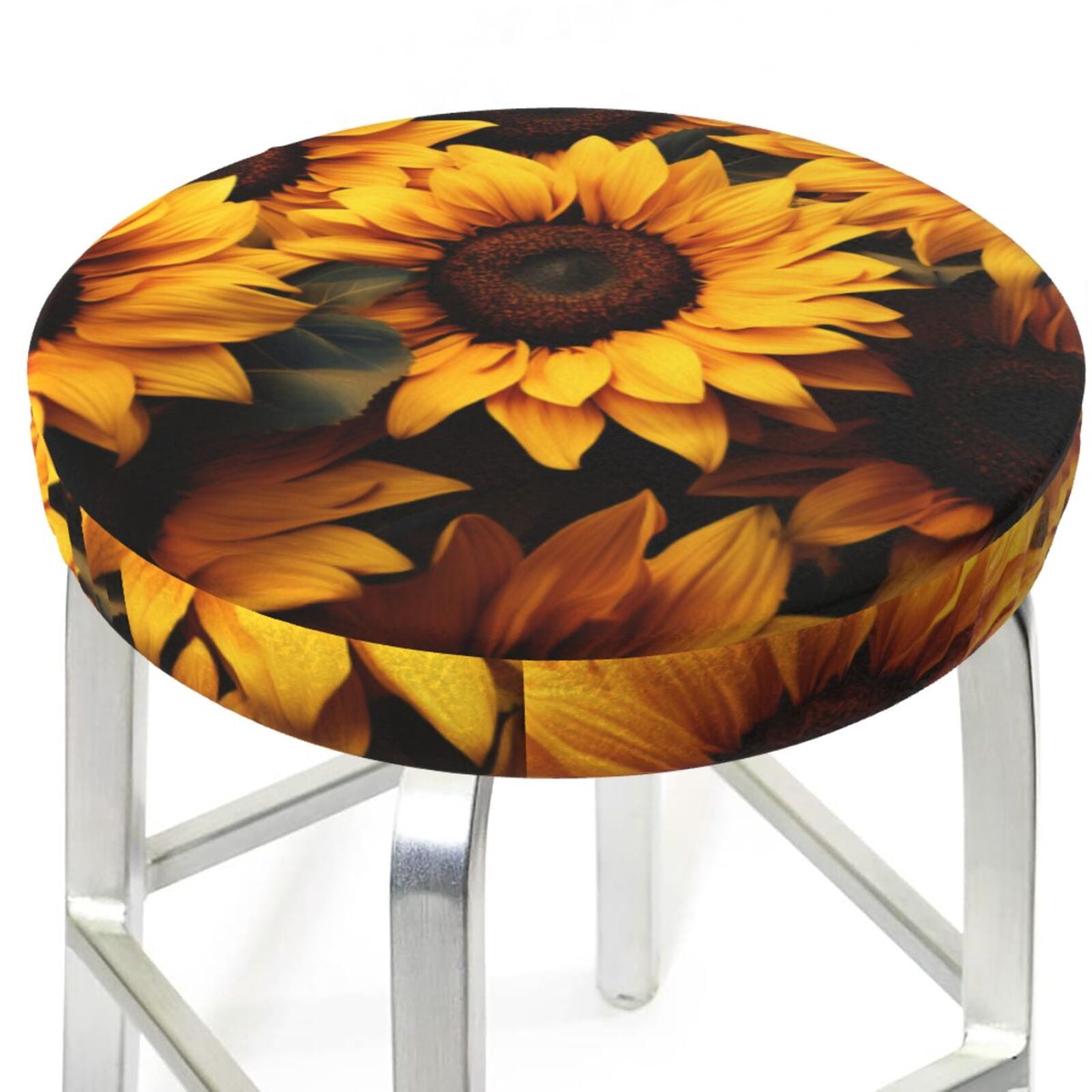 Vibrant Sunflower Blooms Bar Stool Covers - Stretch Round Seat Covers ...