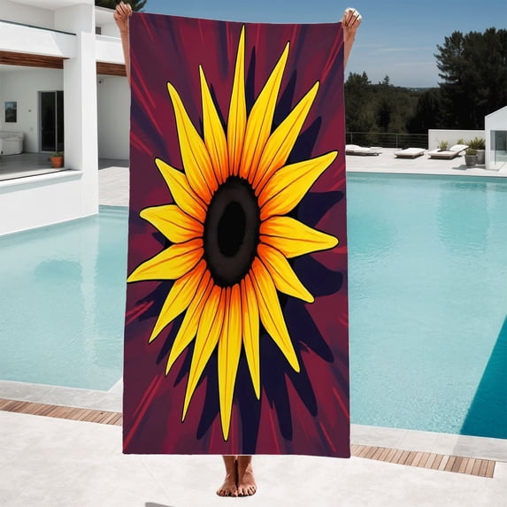 Vibrant Sunflower Pattern Beach Towel - Bright Yellow Petals Dark ...