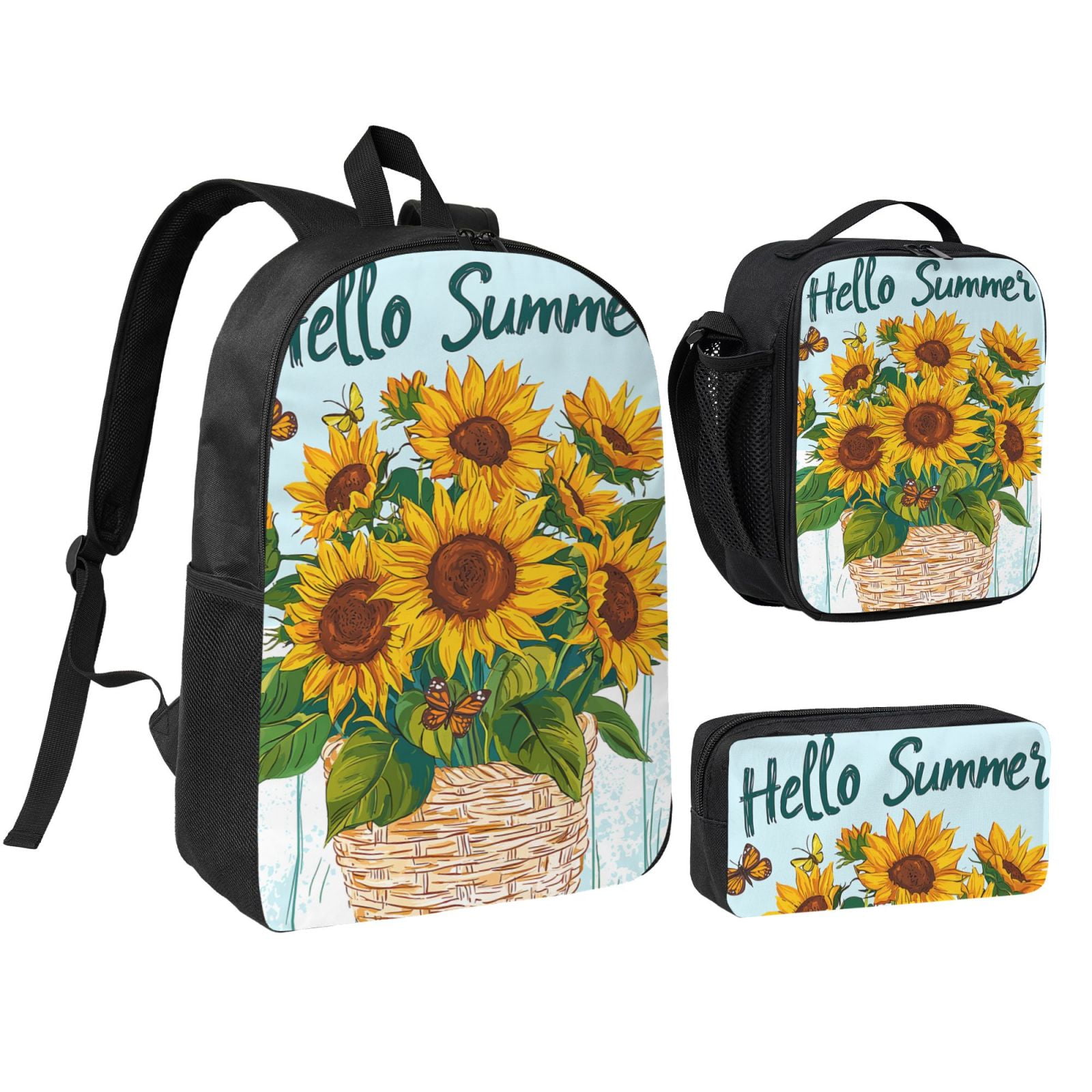 Vibrant Sunflowers And Blue Butterfly Backpack 17 Inch Set with Lunch ...