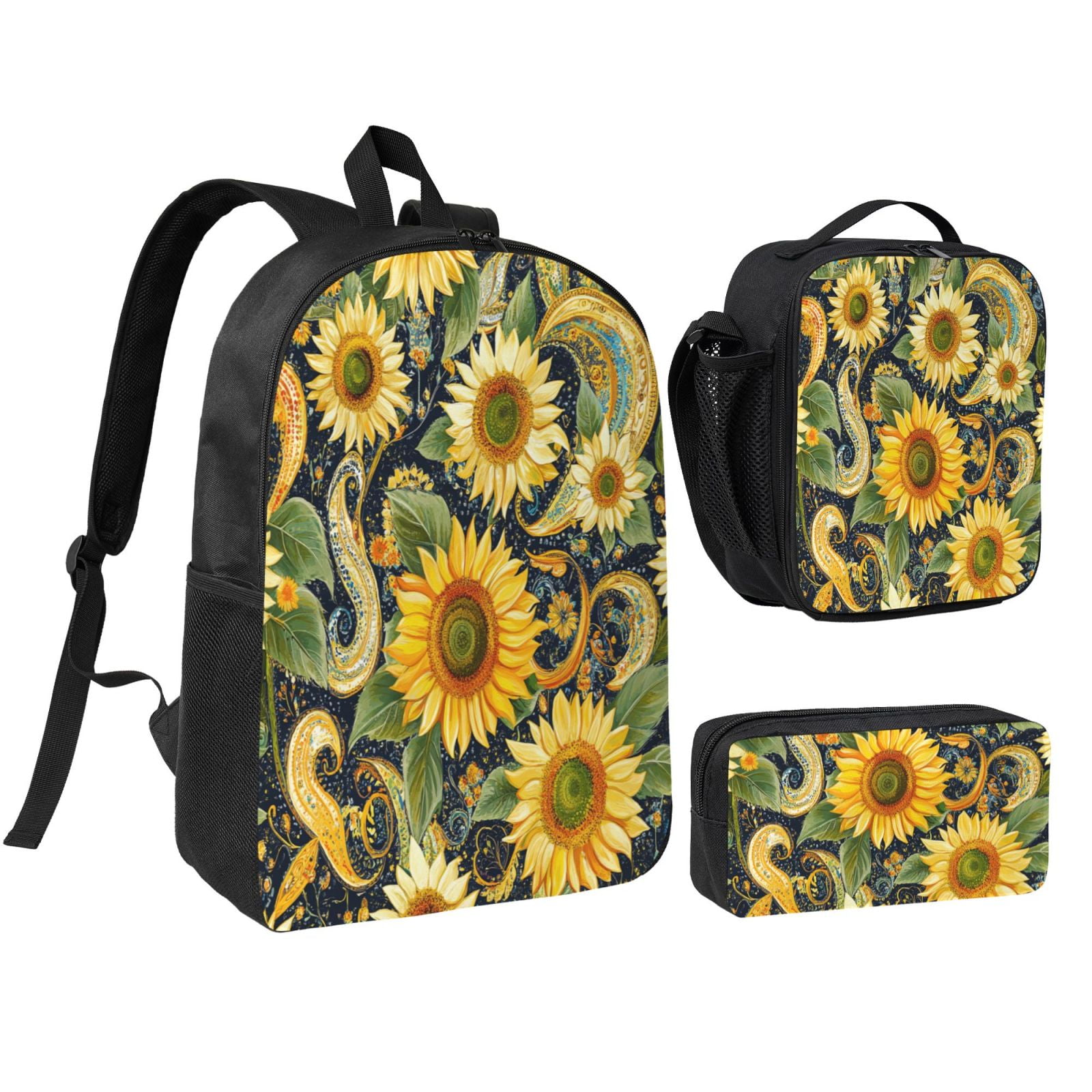 Vibrant Sunflowers And Blue Butterfly Backpack 17 Inch Set with Lunch ...