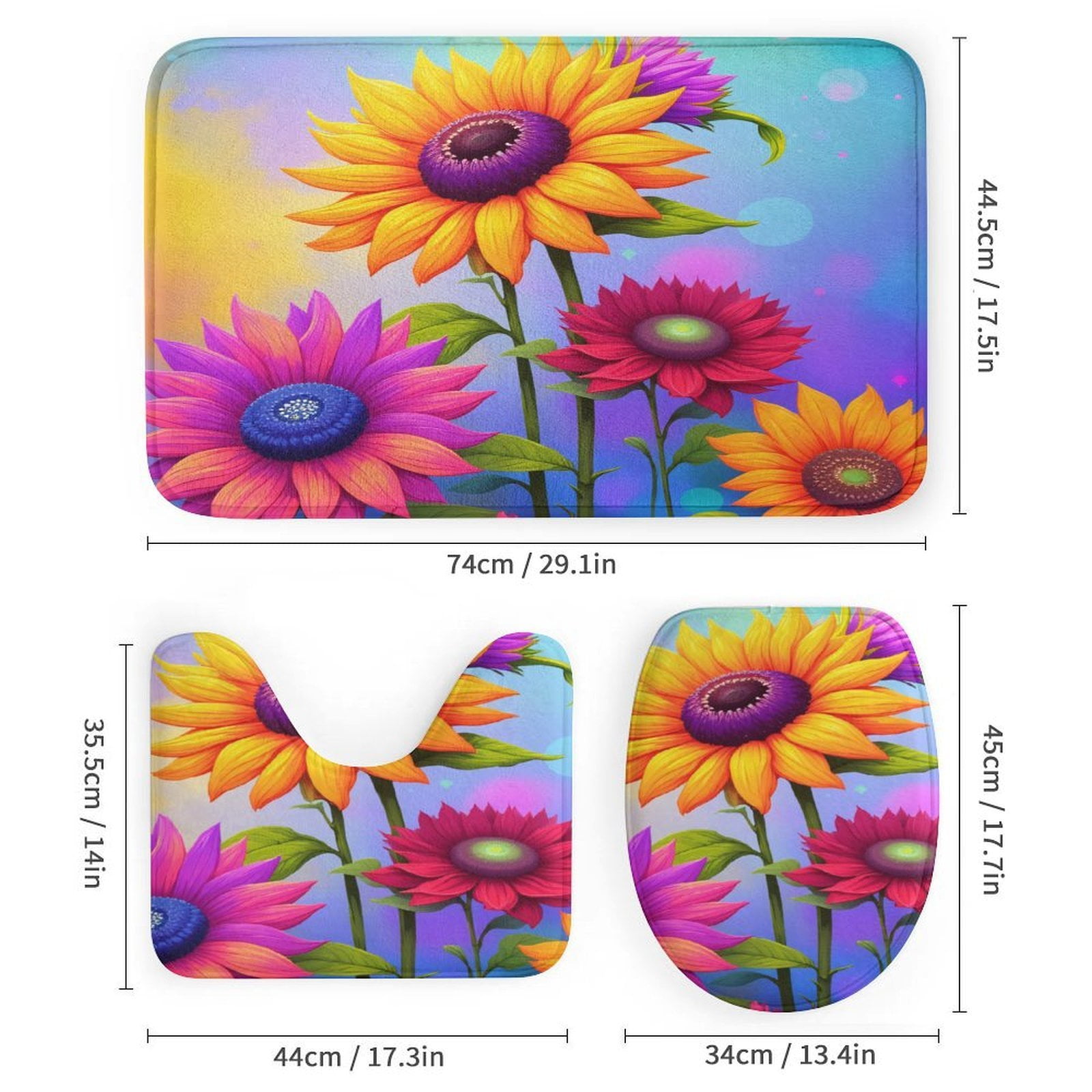 Vibrant Sunflowers in Bloom Bathroom Mats Sets 3 Piece, Bath Mat Earth ...